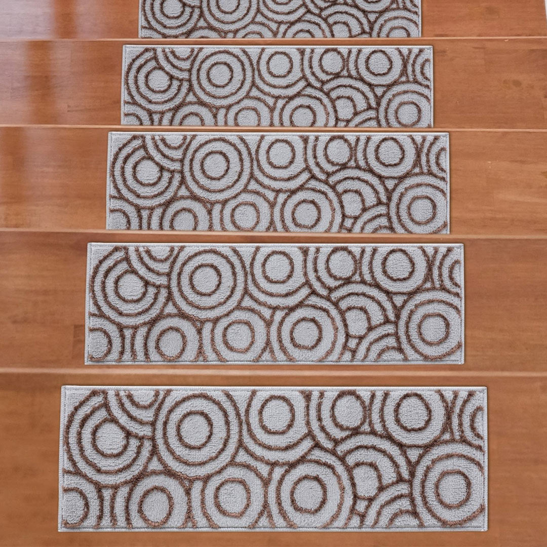 Valencia Brown Circles Non-Slip Stair Treads Rug