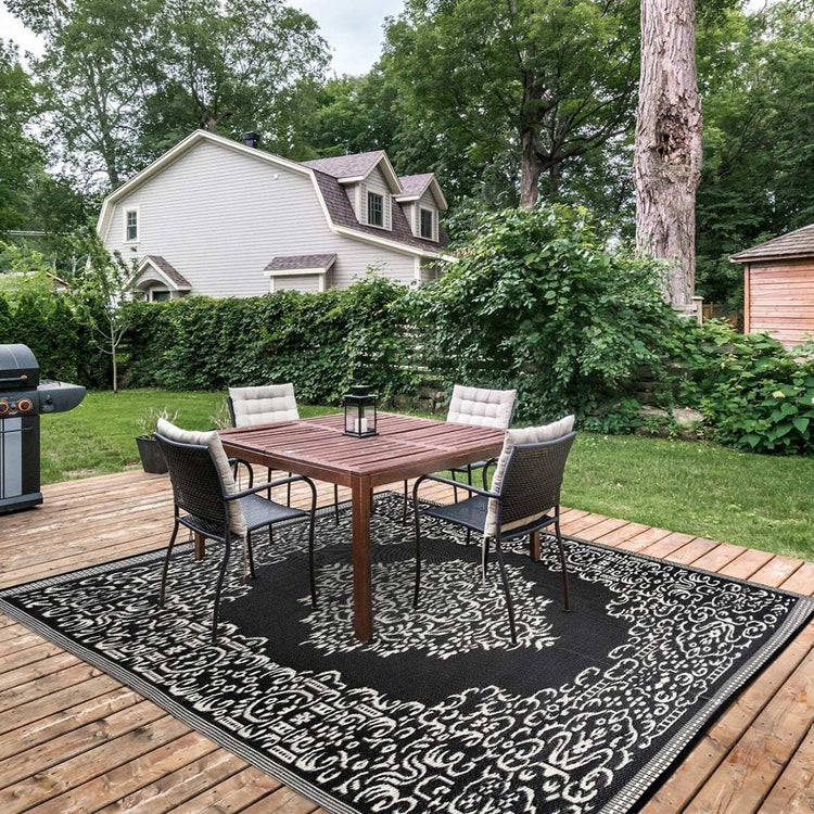 Veranda Black Medallion Waterproof Plastic Outdoor Area Rug – Beverly Rug