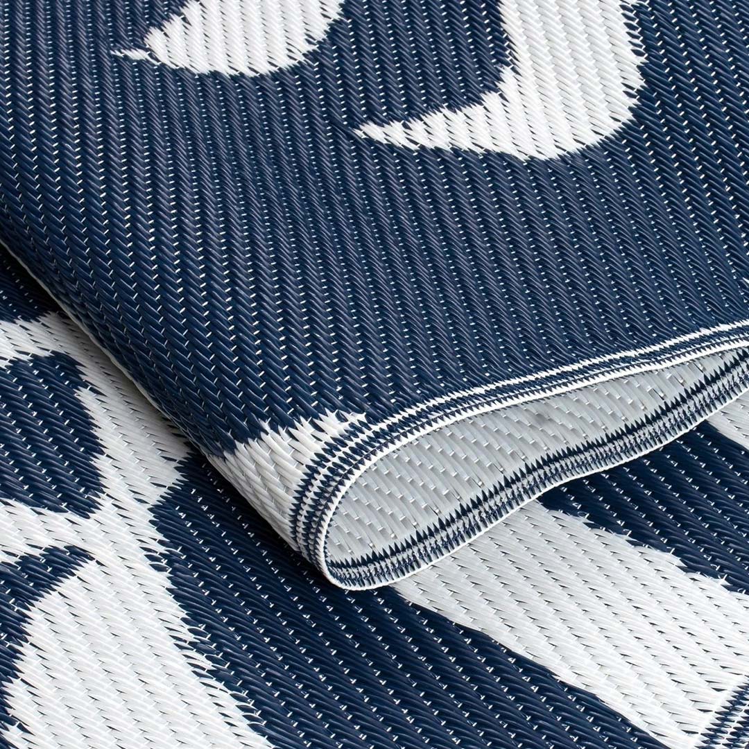 Veranda Blue Floral Leaf Waterproof Plastic Outdoor Area Rug