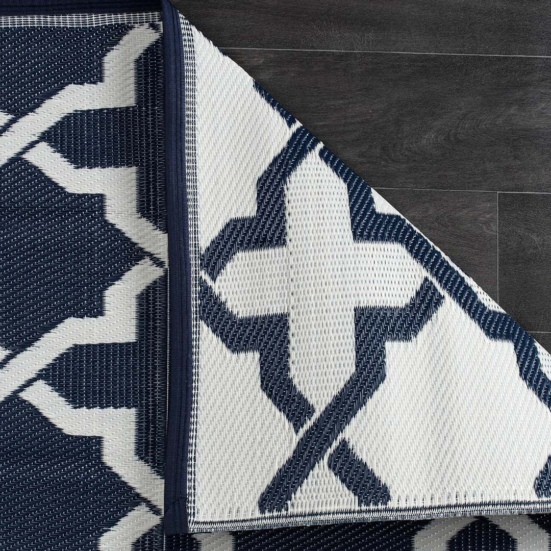 Veranda Blue Geometric Waterproof Plastic Outdoor Area Rug