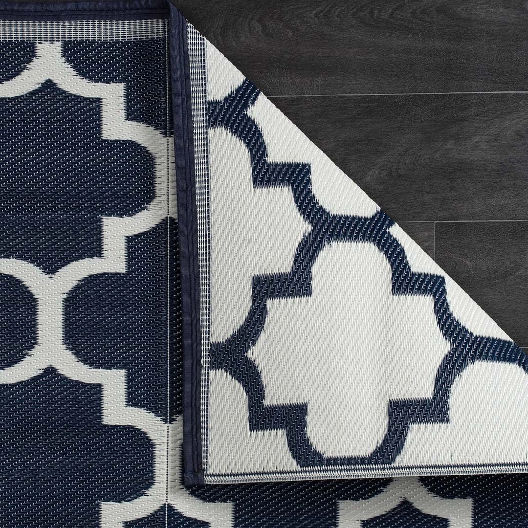 Veranda Blue Trellis Waterproof Plastic Outdoor Area Rug