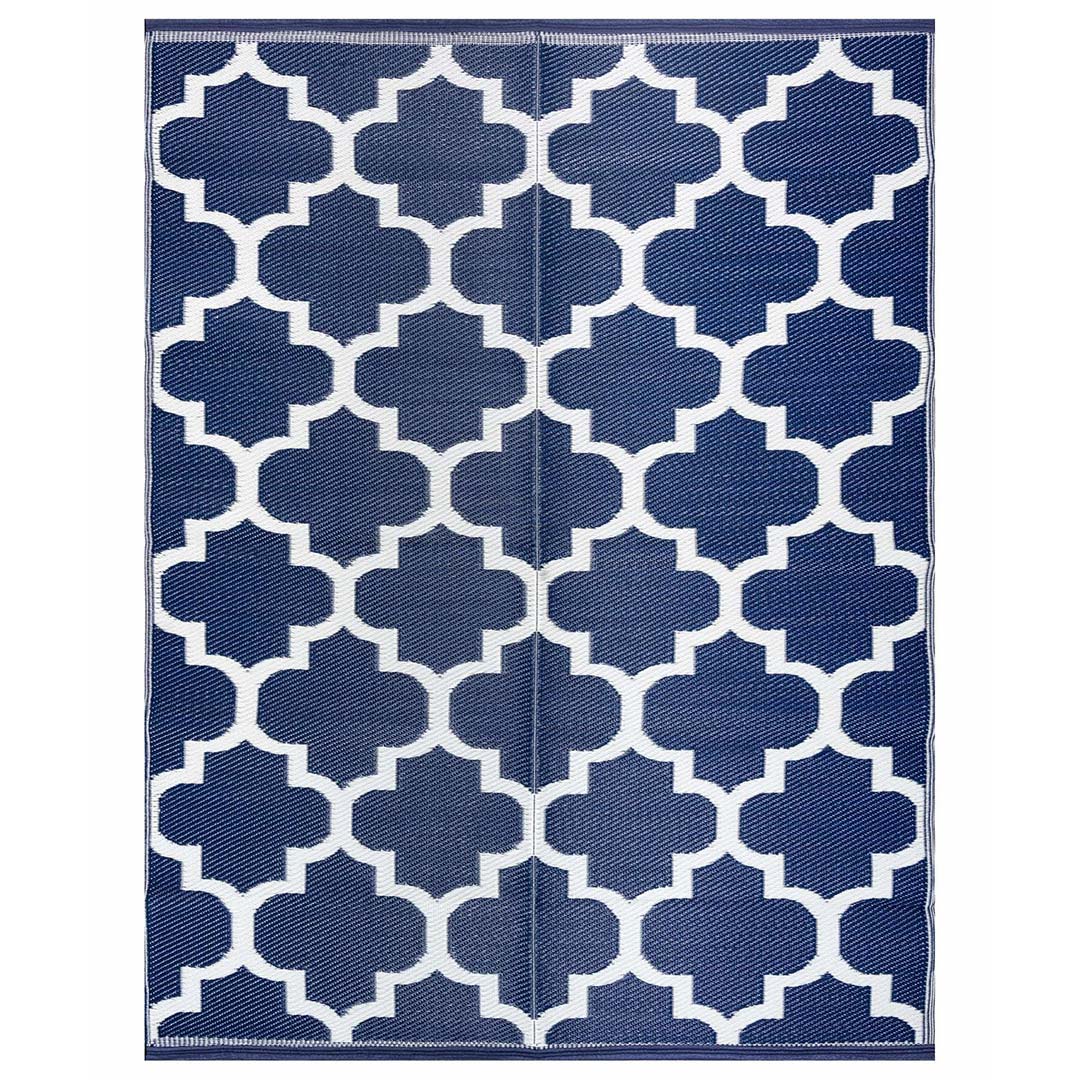 Veranda Blue Trellis Waterproof Plastic Outdoor Area Rug