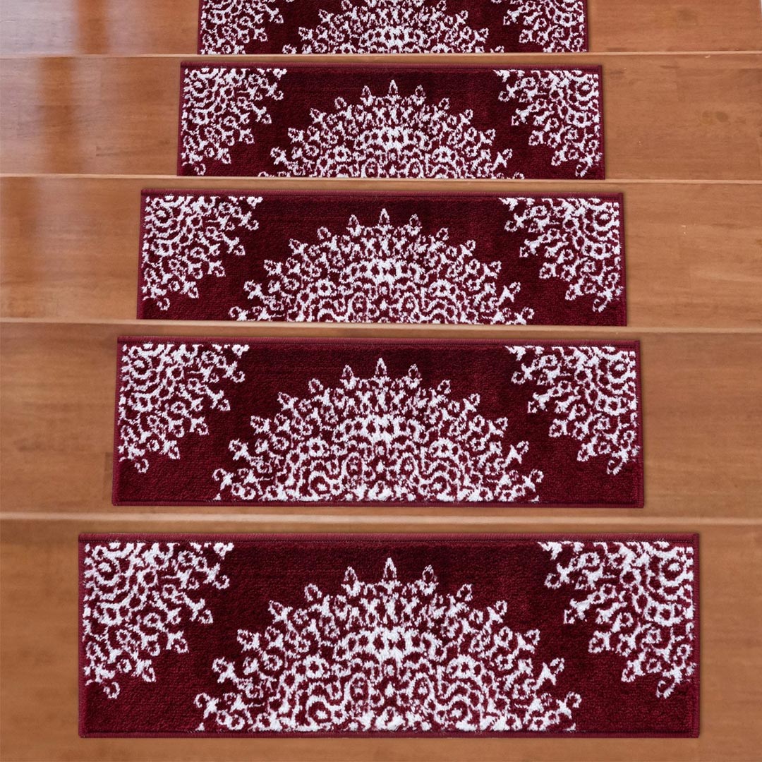 Valencia Red Medallion Non-Slip Stair Treads Rug